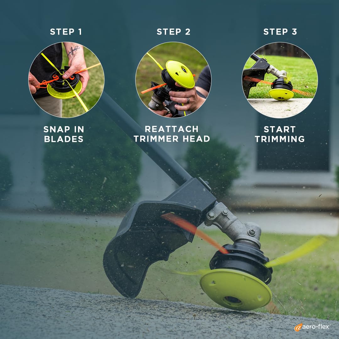 Aero-Flex® Universal Replacement Trimmer Head - Four Flexible line Blades - Fast & Easy to Change Flexible Blades | Saves Time - No More Trimmer Line