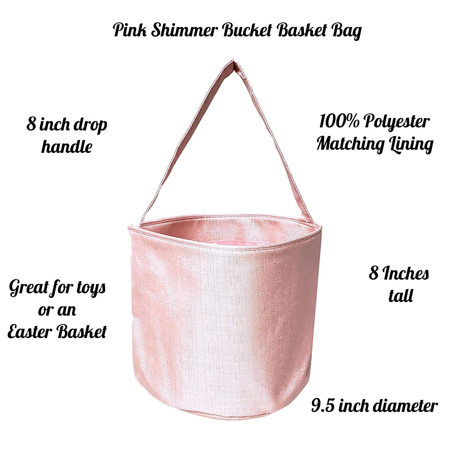 Girls Shimmer Fabric Easter Egg Basket Bucket Tote Bag Gift for Kids Pink Purple - Can be Personalized (Pink - Personalized Name)