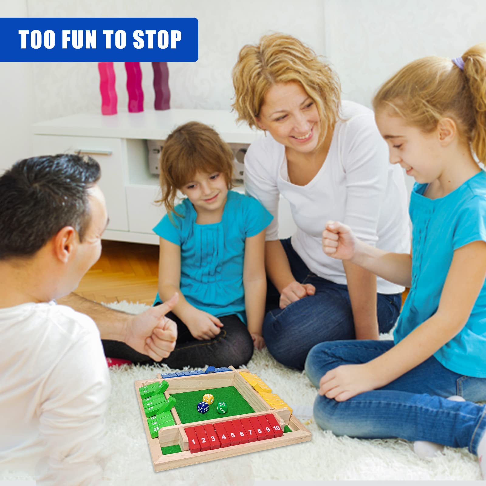 Eupboron Shut The Box Game, Wooden Board Dice Games for Adults and Kids 2-4 Player Family Classics Tabletop Version Games for Classroom, Party, or Pub