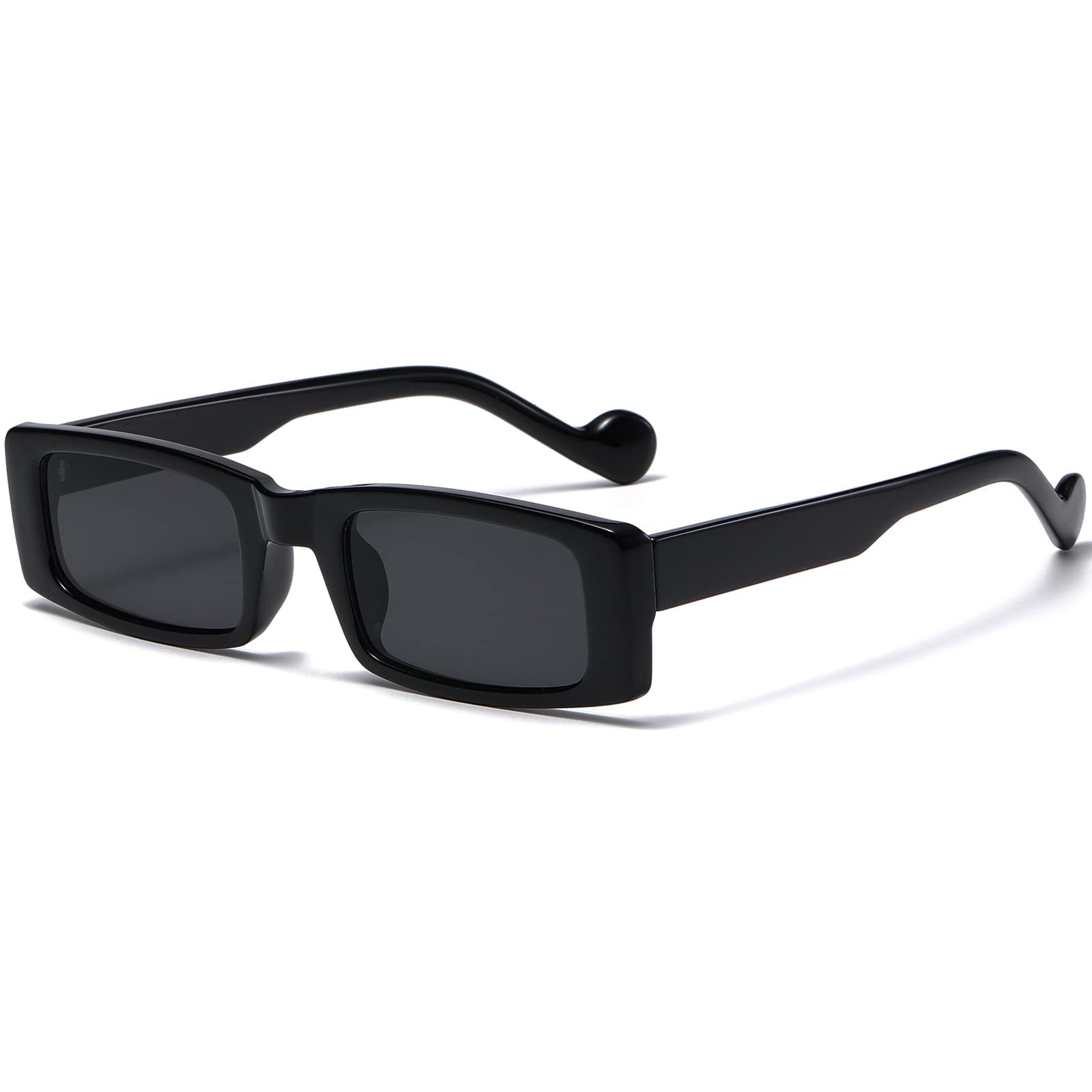 AIEYEZO Narrow Rectangle Sunglasses for Women Men Small Square Frame Sun Glasses 90s Retro Style Shades (Black/Grey)