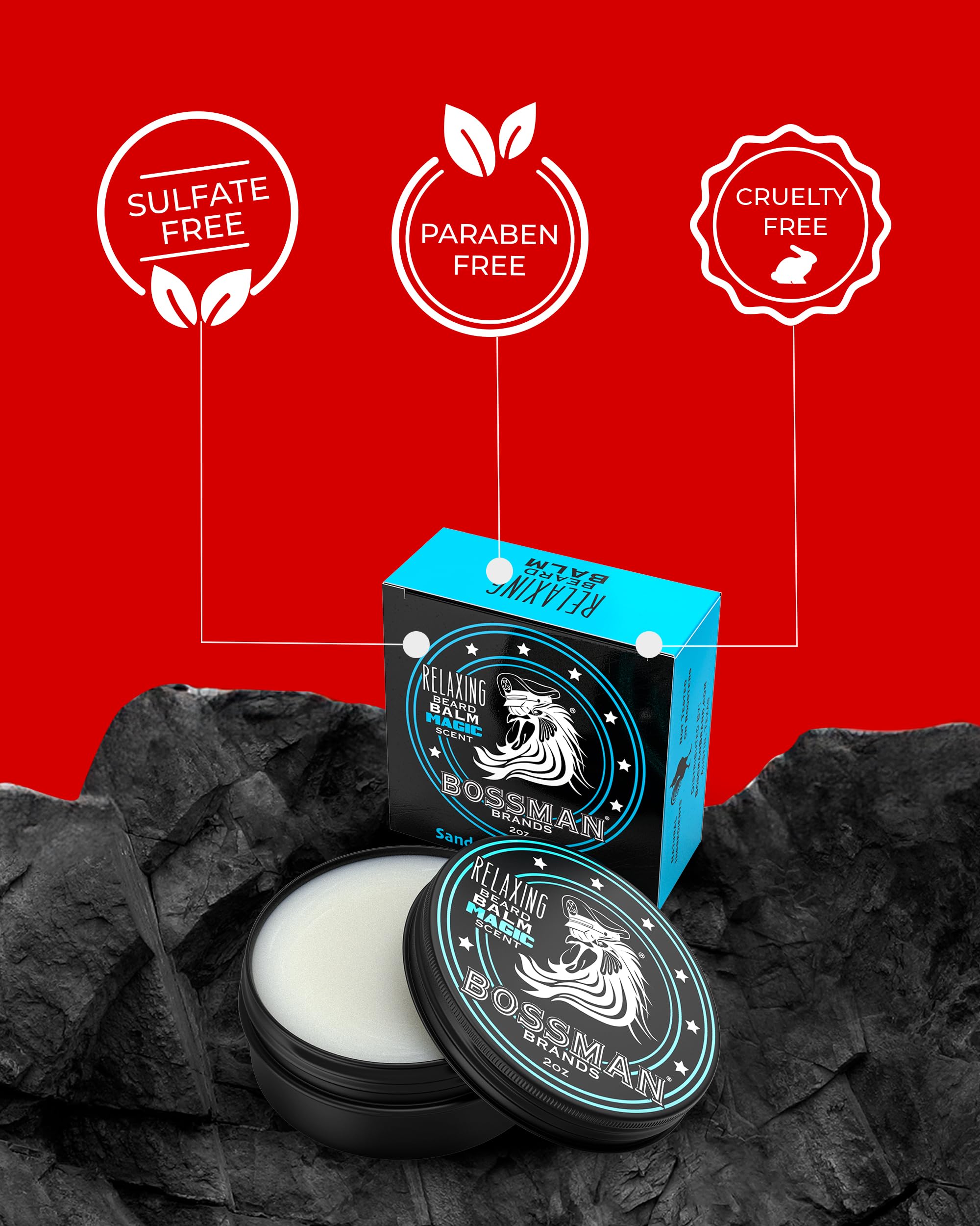 Bossman Relaxing Beard Balm - Beard Tamer, Relaxer, Thickener and Softener Cream - Beard Care Product - Made in USA (Magic Scent)
