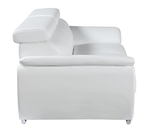 Blackjack Furniture 4571 Veal Collection 2 Piece Genuine Leather Sofa Set for Living Room, Modern Couch and Loveseat with Lumbar Support and Large Adjustable Headrests, 2+3 Seater, White