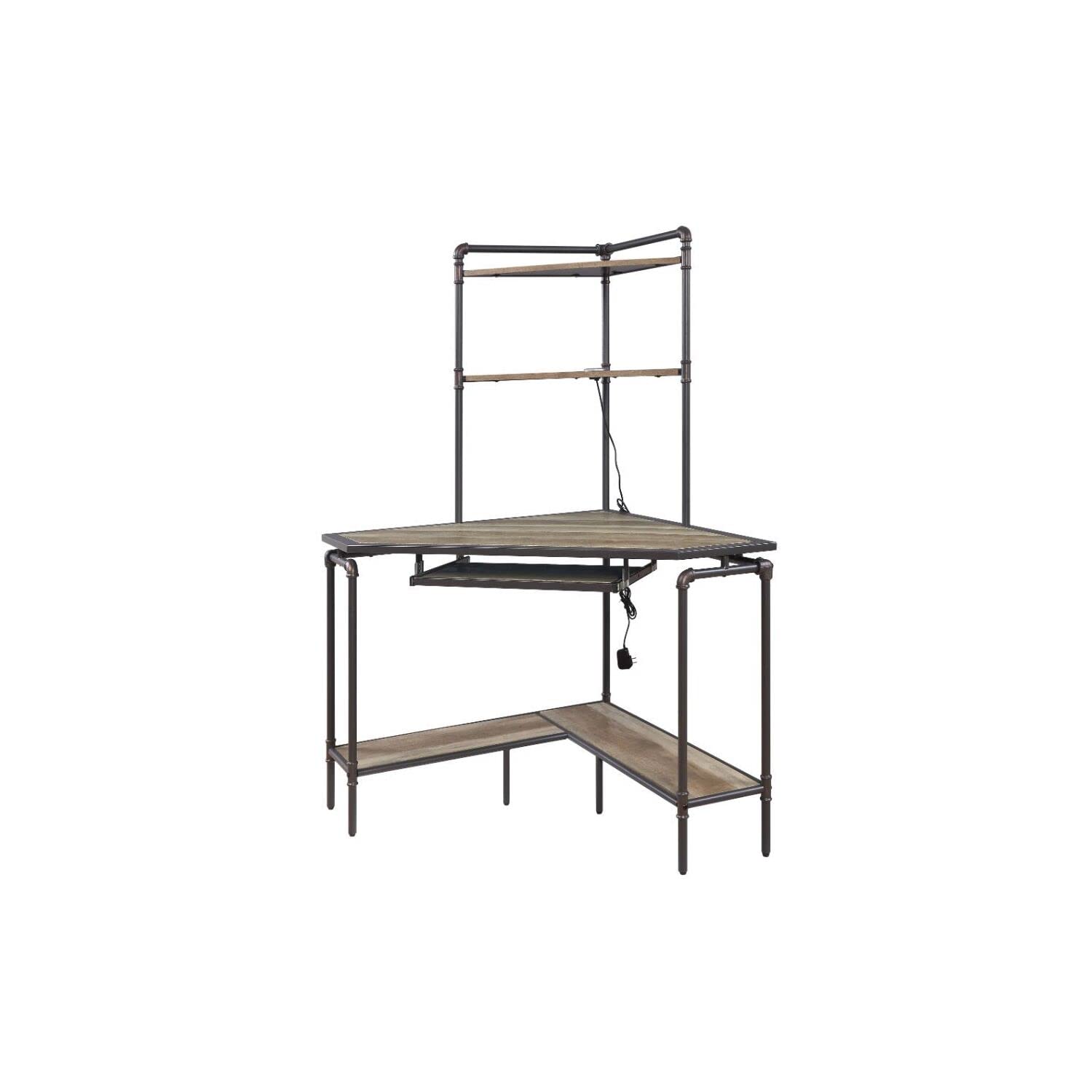 Acme Deliz Wooden Top Corner Writing Desk with Keyboard Tray in Sand Gray