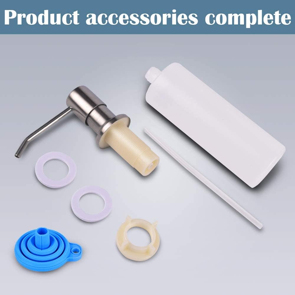 Soap Dispenser for Kitchen Sink (Brushed Nickel),Built in Design Sink Soap Dispenser, Refill from The Top, Stainless Steel Kitchen Soap Pump with 10 fl.oz Bottle (300ml)