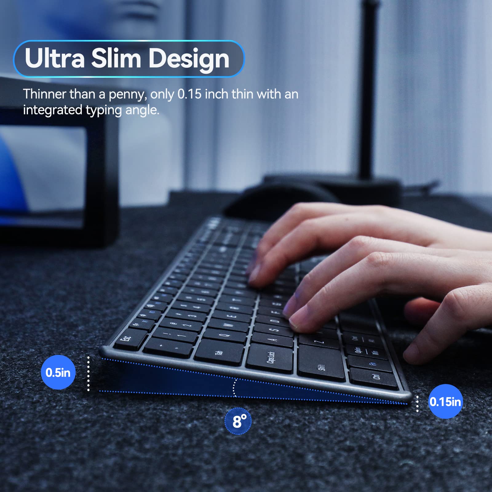 AUSDOM Wireless Bluetooth Keyboard Full Size, Quiet Slim Multi-Device Rechargeable Cordless QWERTY Keyboard with Number Pad, Low Profile Silent Flat Universal Keyboard for Computer/Mac/Windows