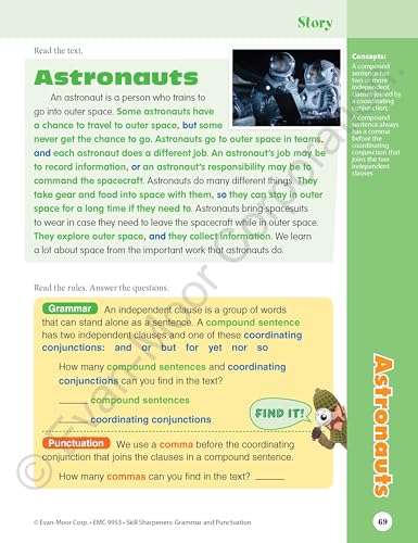 Evan-Moor Skill Sharpeners Grammar and Punctuation Workbook, Grade 3, Nouns, Verbs, Sentence Structure, Subject, Predicate, Language Handbook, Real-World Practice, Fun Activities, Homeschool, Practice