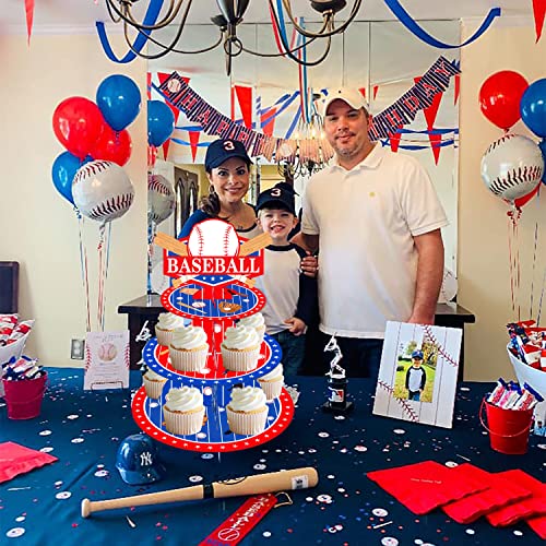 Baseball Theme Cupcake Stand 3 Tiered Baseball Cupcake Stand Sport Theme Cake Holder Baseball Player Cake Decoration for Baseball Softball Sport Birthday Party Supplies