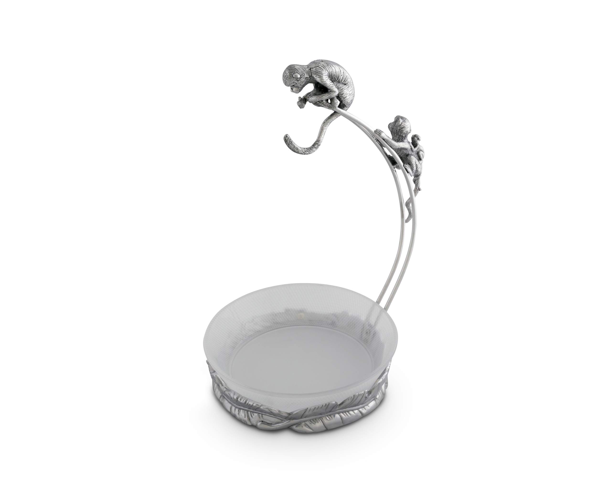 Arthur Court Designs Aluminum Monkey Banana Holder Counter Top Stand with Glass Fruit Bowl 9.5 inch Diameter x 17 inch Tall