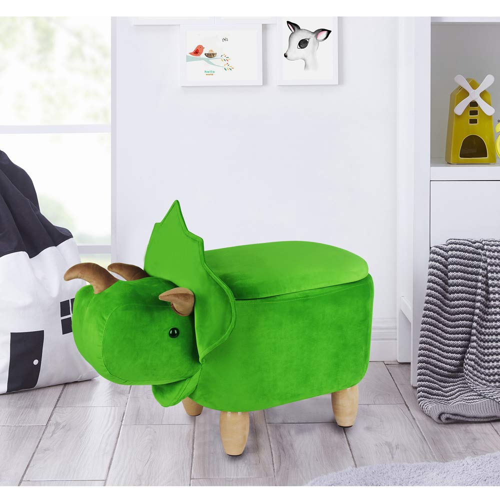 Animal Storage Ottoman, Upholstered Footrest Stool, Green Dinosaur Shape for Kids Ride-on, Cute Decorative Stool for Living Room/Kids Room, 1 Pack