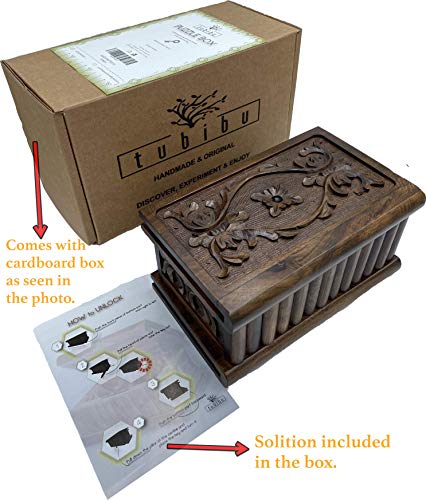 Tubibu Walnut Treasure Within Puzzle Secret Magic Box Hand Made Unique Jewelry Box with Hidden Key 10"x6"x5" (25cmx15cmx12cm)