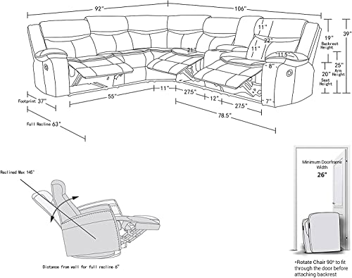 Blackjack Furniture Marsden Modern Leather Air Reclining Living Room Sectional, Brown