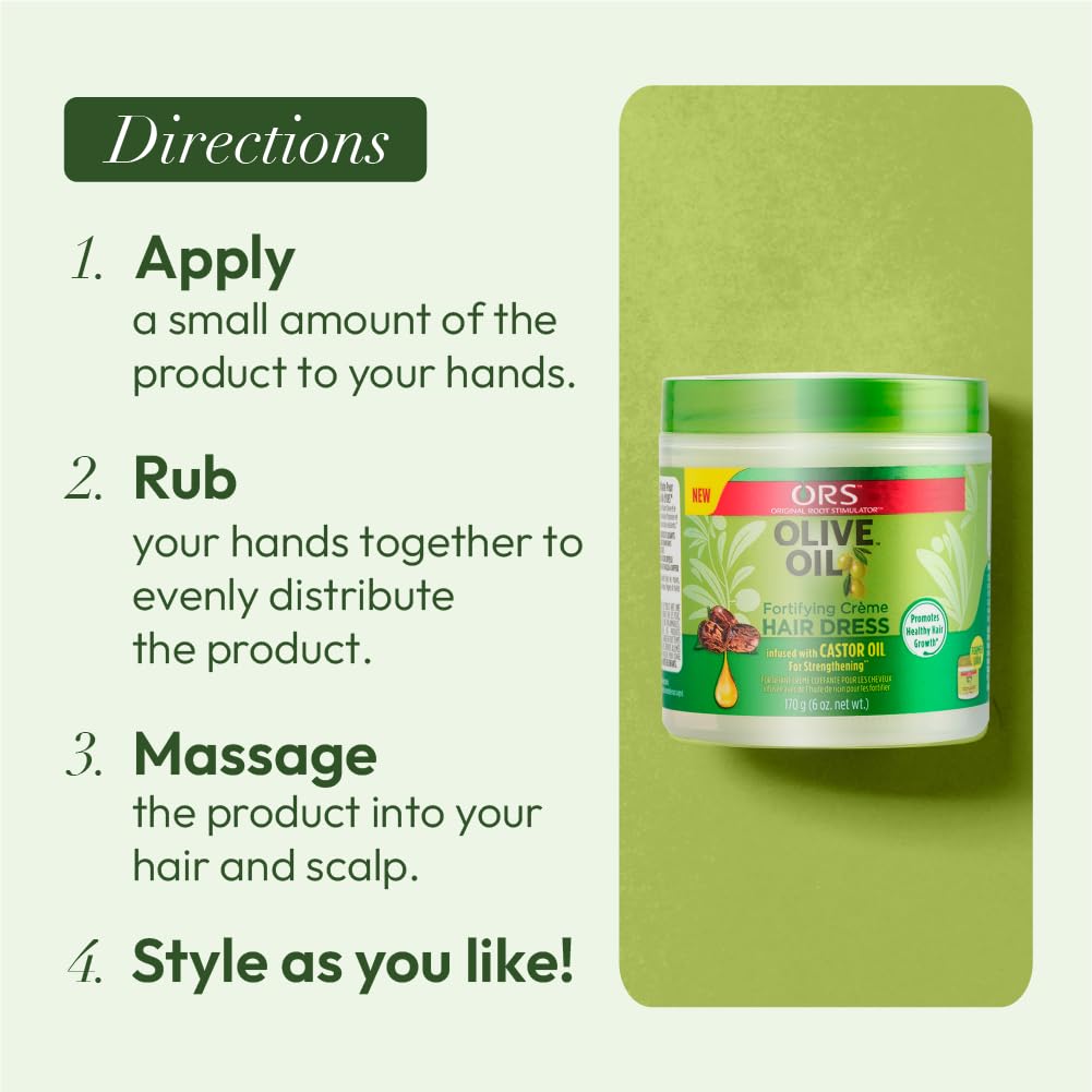ORS Olive Oil Fortifying Cream Hair Dress Infused with Castor Oil for Strengthening 6 Ounces