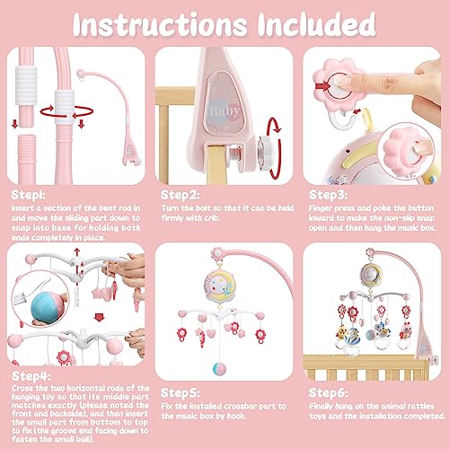 Baby Musical Crib Mobile with Timing Function Projector and Lights,Hanging Rotating Rattles and Remote Control Music Box with 150 Melodies,Toy for Newborn 0-24 Months