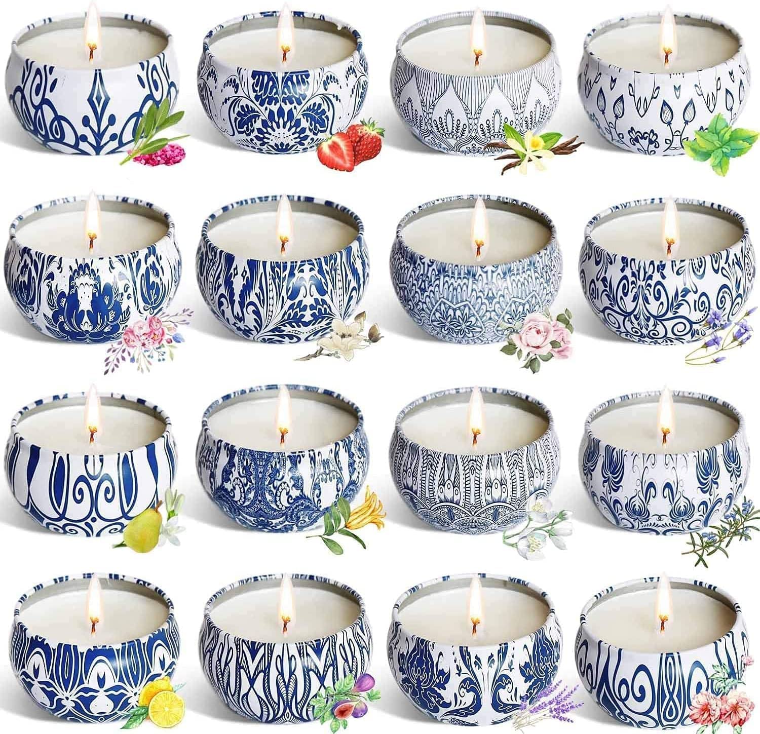 Onebird Set of 16 Scented Candle Gift Set,Natural Pure Soy Wax Aromatherapy Candles Essential Oils for Home and Women