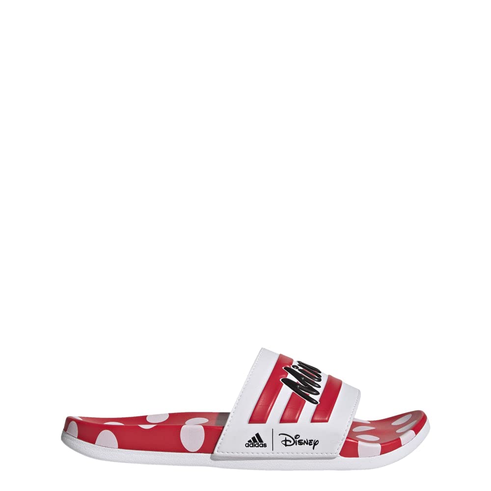 adidas Women's Adilette Comfort Slides Sandal, White/Ray Red/Core Black, 7
