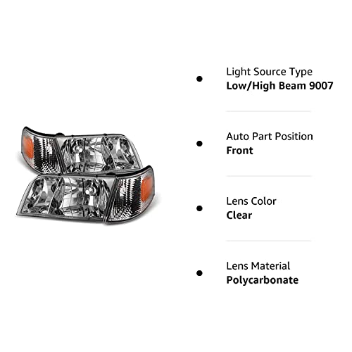 ACANII - For 1998-2011 Ford Crown Victoria Headlights Headlamps+Corner Parking Signal Lights Driver + Passenger