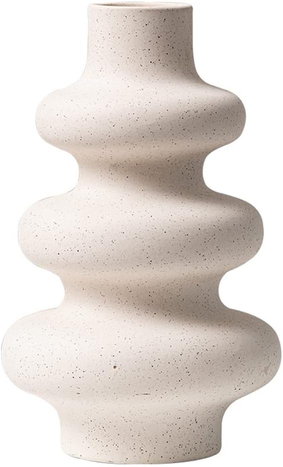 Camisin Ceramic Vase Beige Plant Pot Home Decor Flower Arrangement Garden Living Room Office Desktop Decoration Crafts