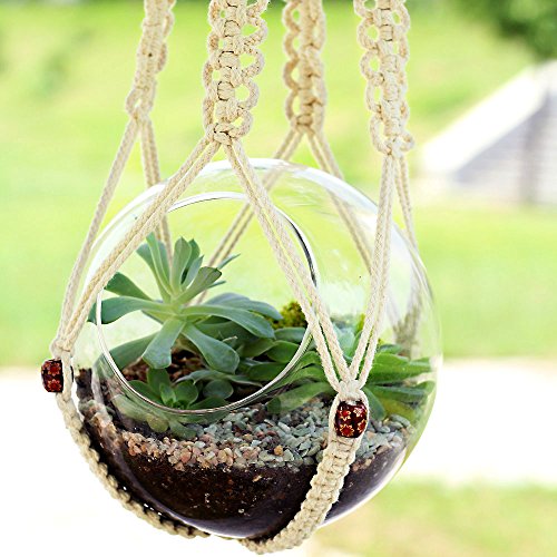 Mkono Macrame Plant Hanger Indoor Outdoor Hanging Planter Basket Cotton Rope with Beads 35 Inch