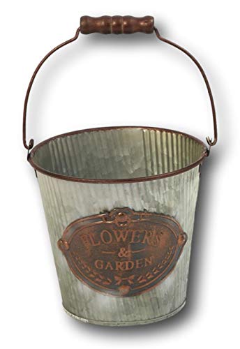 Antique Style Galvanized Flowers and Garden Metal Buckets with Handle Two-Toned Vases Buckets Containers (Small 6 Inches)