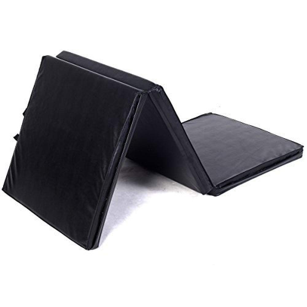 ACOMOO Accessories Yoga Exercise Fitness Workout Mat Physio Pilates Trifold 180cm x 60cm x 3cm Thick Mats Gym Black