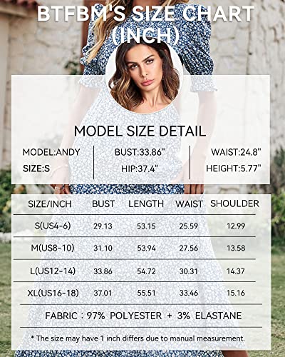 BTFBM Women Casual Summer Dresses 2023 Spring Crew Neck Ruffle Short Sleeve Floral Leopard Smocked Boho Flowy Maxi Dress(Floral Blue White, Medium)