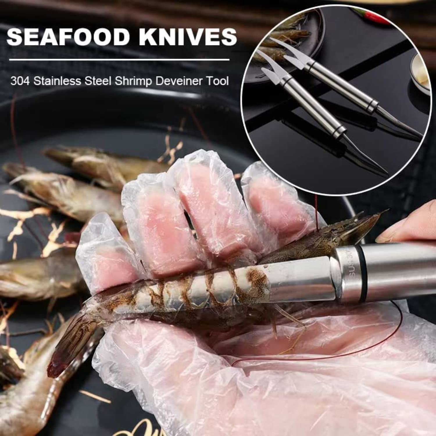 AGSIXZLAN 2pcs 5 in 1 Shrimp Line Fish Maw Deveiner Knifes,Multifunctional Multipurpose Shrimp Line Knifes,304 Stainless Steel Shrimp Tool,Seafood Knives Kitchen Tool