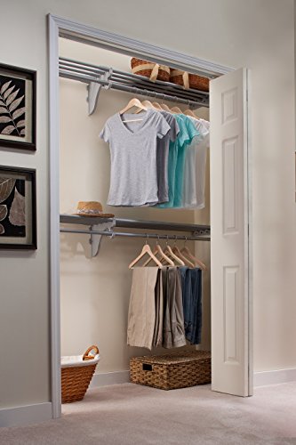 EZ Shelf -2 Pack- Expandable Closet Shelf with Hanging Rod -(Each 40.5β to 73β) with 1 End Bracket- Silver-Strong-Easy to Install-Wire Closet Shelving Alternative
