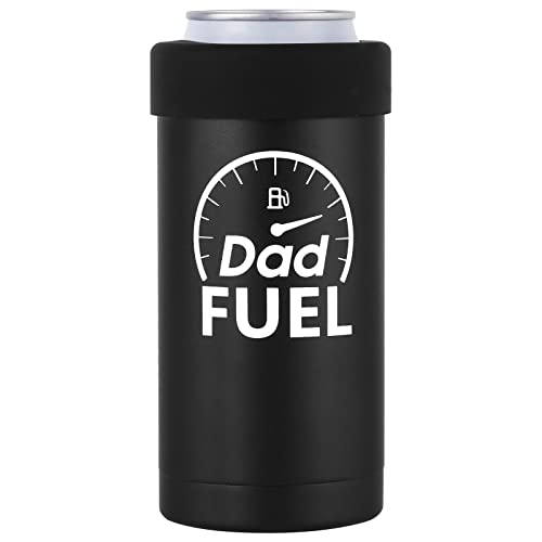Tutmyrea Stainless Steel Insulated Can Cooler for Father's Day, Double-walled Vacuum Skinny Can Coozie for 12 Oz Tall Slim Cans, Gift for Dad (Dad Fuel-Black)