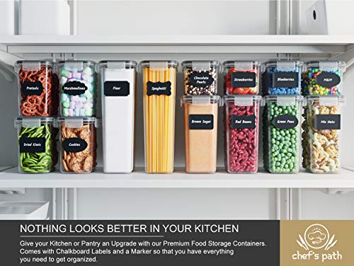 Chef's Path Superior 38 Pack Airtight Food Storage Containers with Lids - Plastic Food Canisters for Pantry Organization and Storage - Ideal for Cereal, Flour and Sugar Storage