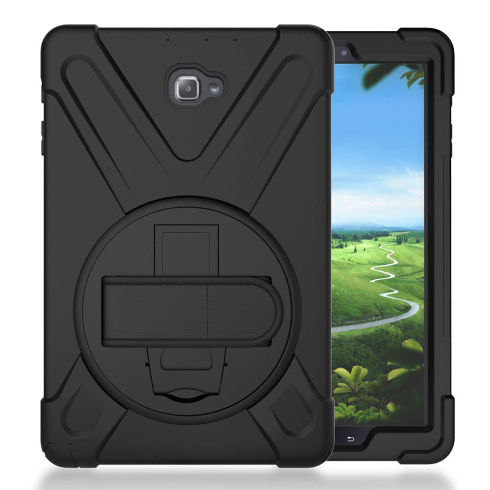 Galaxy Tab A 10.1 P580 2016 Case, KIQ Shockproof Heavy Duty Military Full-Body Protection Kickstand Screen Protector for Samsung Galaxy A 10.1 with S-Pen 2016 SM-P580 & SM-P585 (Shield Black)