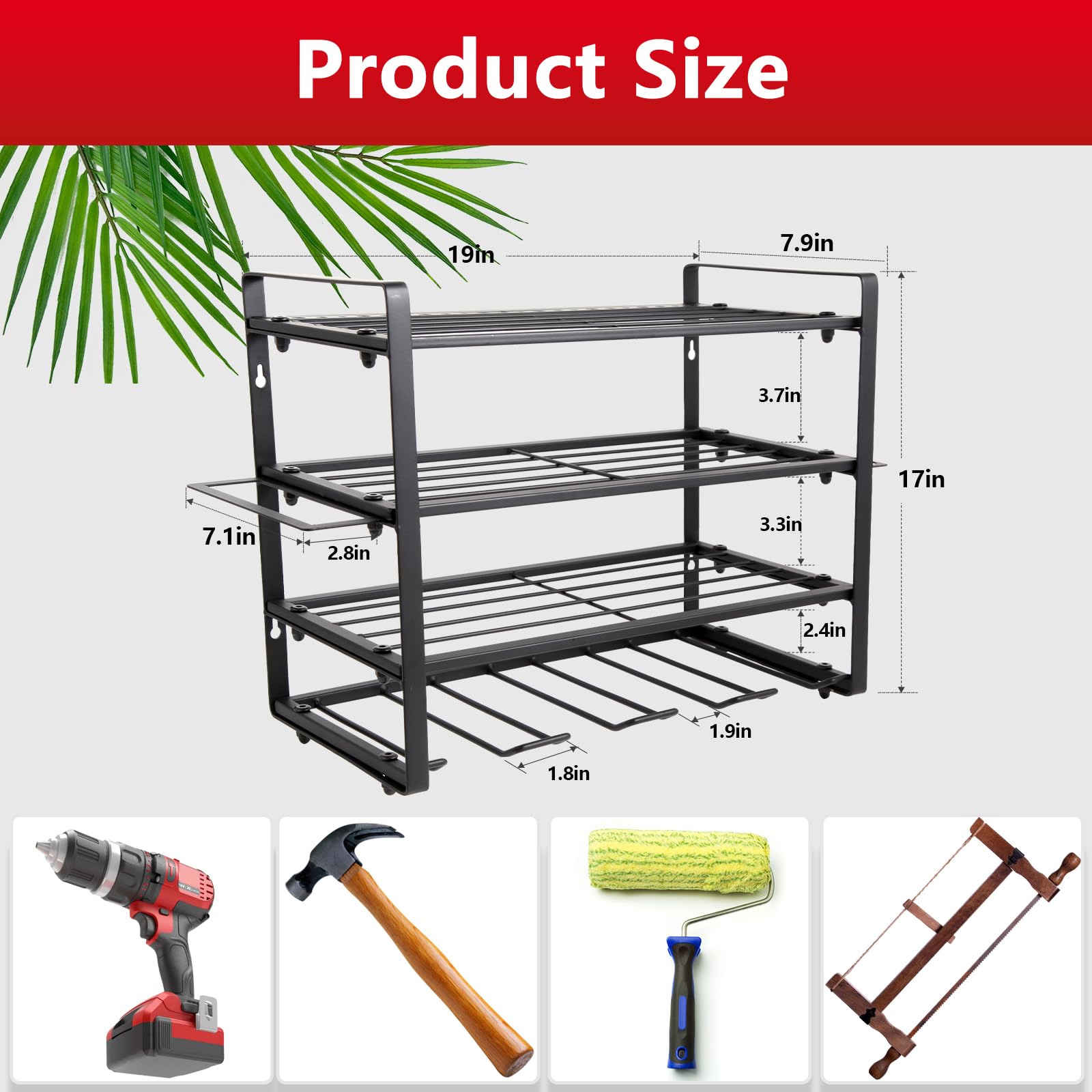 Power Tool Organizer,Heavy-Duty 4 Drill Power Tool Storage 4 Layers Large Capacity Easy to Install Wall Mount Tool Organizer Drill,Power Tool Holder With Screwdriver/Plier Holder