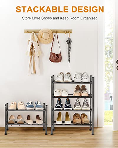 MULISOFT 2-Tier Expandable, Stackable and Adjustable Shoe Rack Organizer, Sturdy and Durable Metal Shoe Storage Organizer, Vertical Shoe Rack for Closet/Entryway/Bedroom/Dorm/Doorway