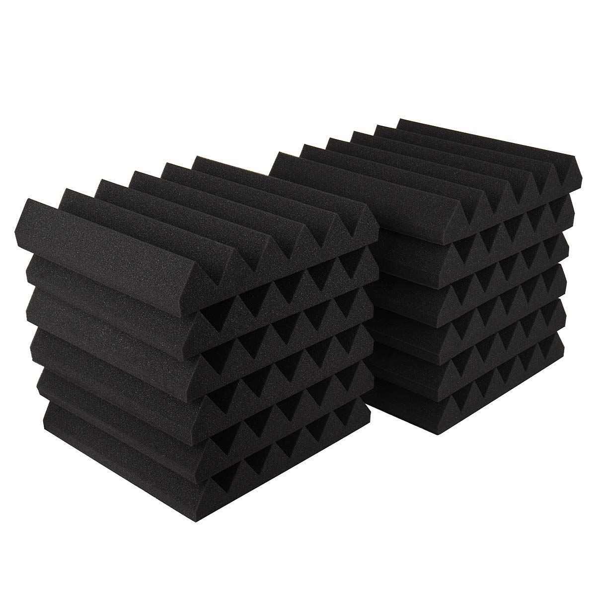 Acoustic Foam Panels Fireproof Sound Absorbing Panels Studio Foam Wedges for Walls 2" X 12" X 12" 12 Pack Black