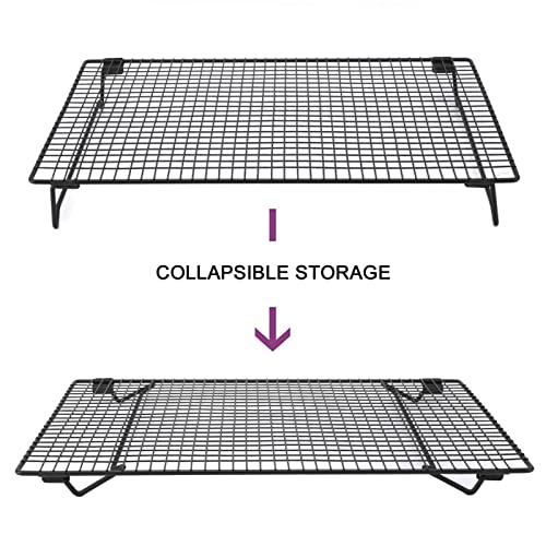 Asixxsix Cooling Rack, 17 x 11 Inches Oven and Dishwasher Safe Baking Rack, High Temperature Resistant Wire Rack with Small Mesh for Cooking, Roasting, Grilling, Dripping Dish, Fits Pans (Black)