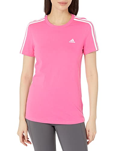 adidas Women's Essentials Slim 3-Stripes T-Shirt, Pulse Magenta/White, Medium