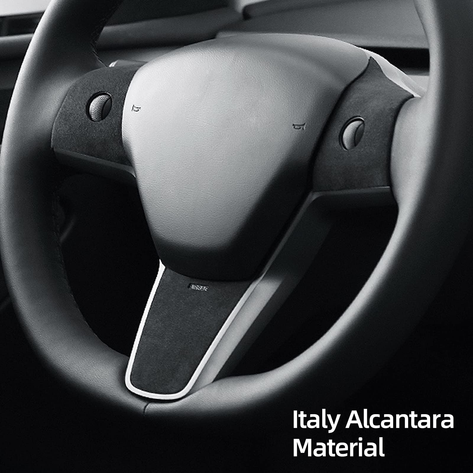 Alfanxi Car Accessories Alcantara Material Steering Wheel&Center Console&Dashboard&Door Panel&Key Covers&Holders Compatible with Tesla Model 3/Y/S (A4:Steering Wheel Trim)