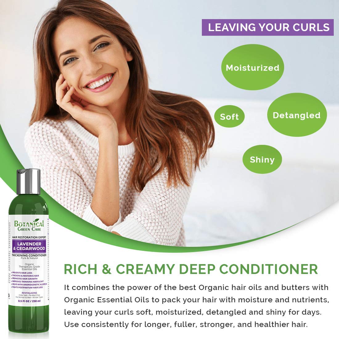 Botanical Green Care 'Lavender & Cedarwood' CONDITIONER - Thickening, Hair Growth, Strengthening Conditioner for Thinning Hair. Color Safe