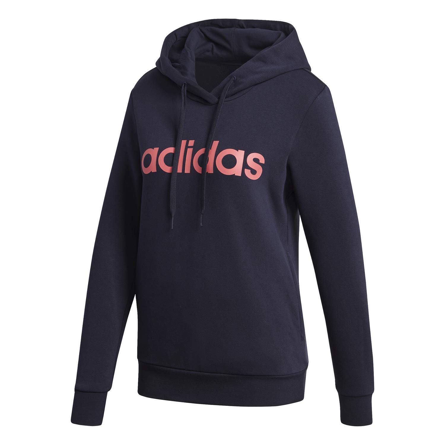 adidas womens Essentials Linear Pullover Hoodie Ink/Signal Pink Small