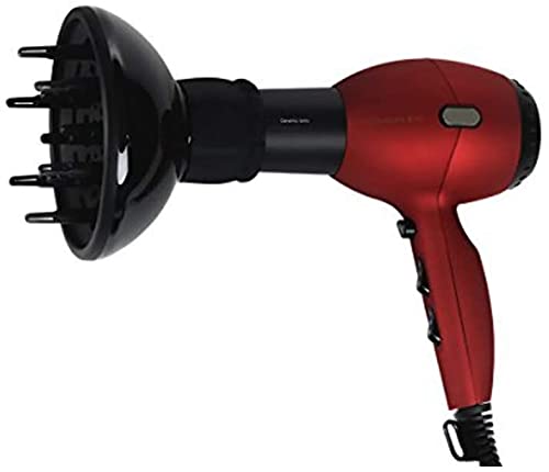 Ovente 1875 Watt Professional Hair Dryer with Diffuser, Ionic & Tourmaline Technology, For Body, Volume & Smoothing, Concentrator Attachment & Travel Bag, Lightweight for Home Use, Black & Red X3400BR