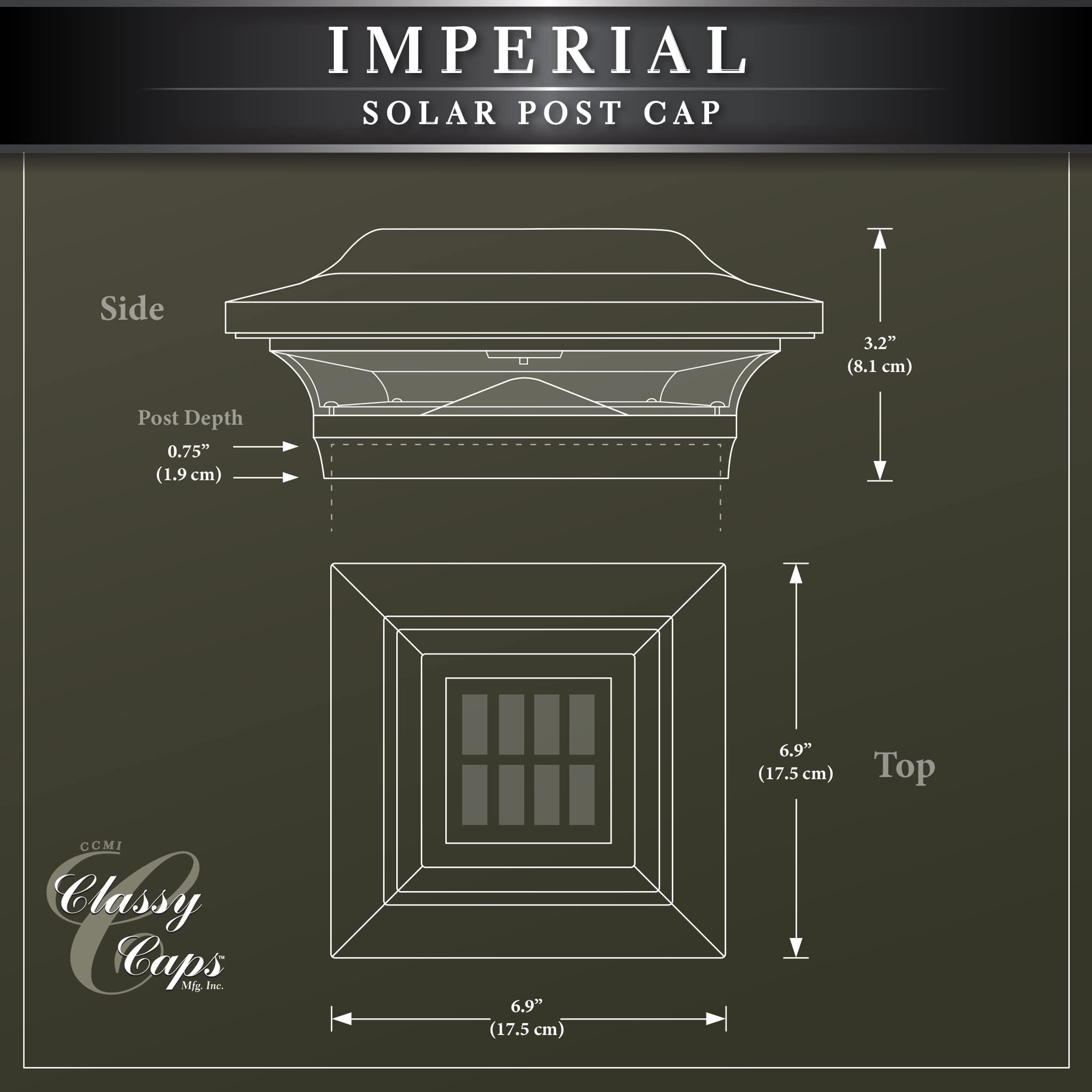 Classy Caps SL214W Imperial Outdoor Solar Post Cap Fence and Deck Light, Bright White Light, Fits 5" x 5" Post, White Powder Coated Aluminum