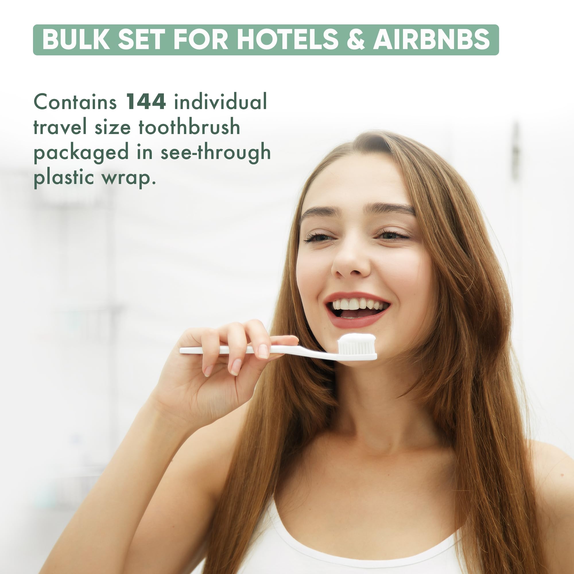 Diversified Hospitality 144 Pack Individually Wrapped Disposable Toothbrush | Bulk Travel Toothbrushes | Disposable Manual Tooth Brush for Hotels Guest Rooms, White