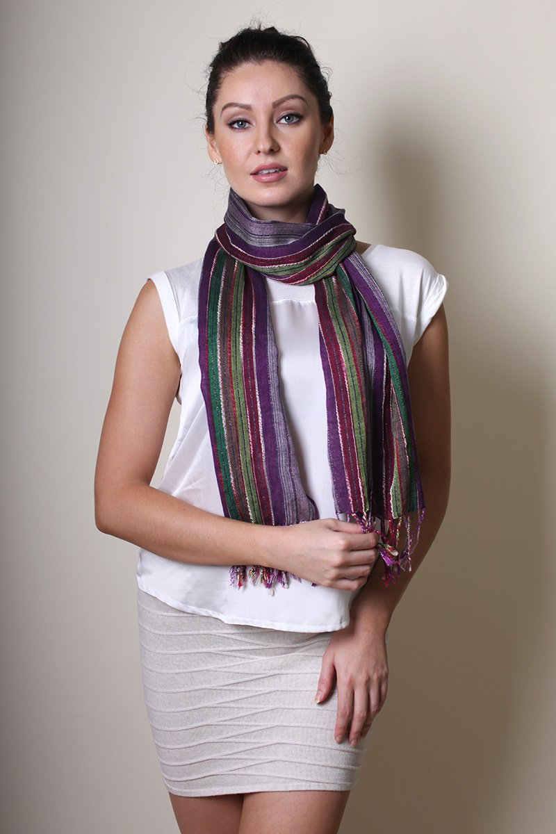 Anika Dali Women’s Jewel Shimmer Multicolor Stripe Scarf, Metallic Pashmina Shawl (Purple Dazzle)