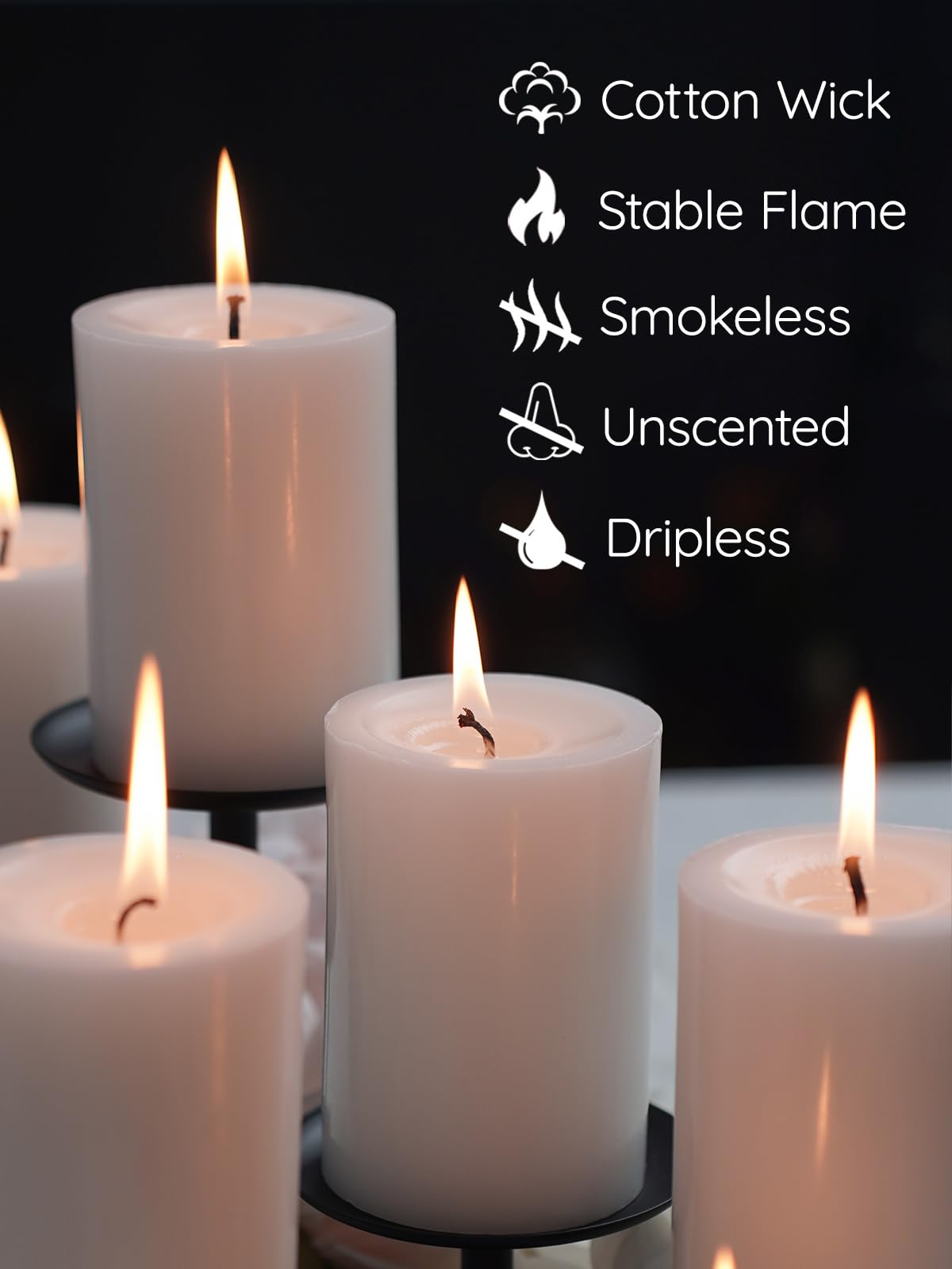 White Pillar Candles Set of 6,Unscented Pillar Candles Bulk-2.8x4in,420 Hours Long Burning Smokeless Pillar Dinner Candles,Dripless Large Round Candle for Wedding, Home Dinner, Parties, Spas