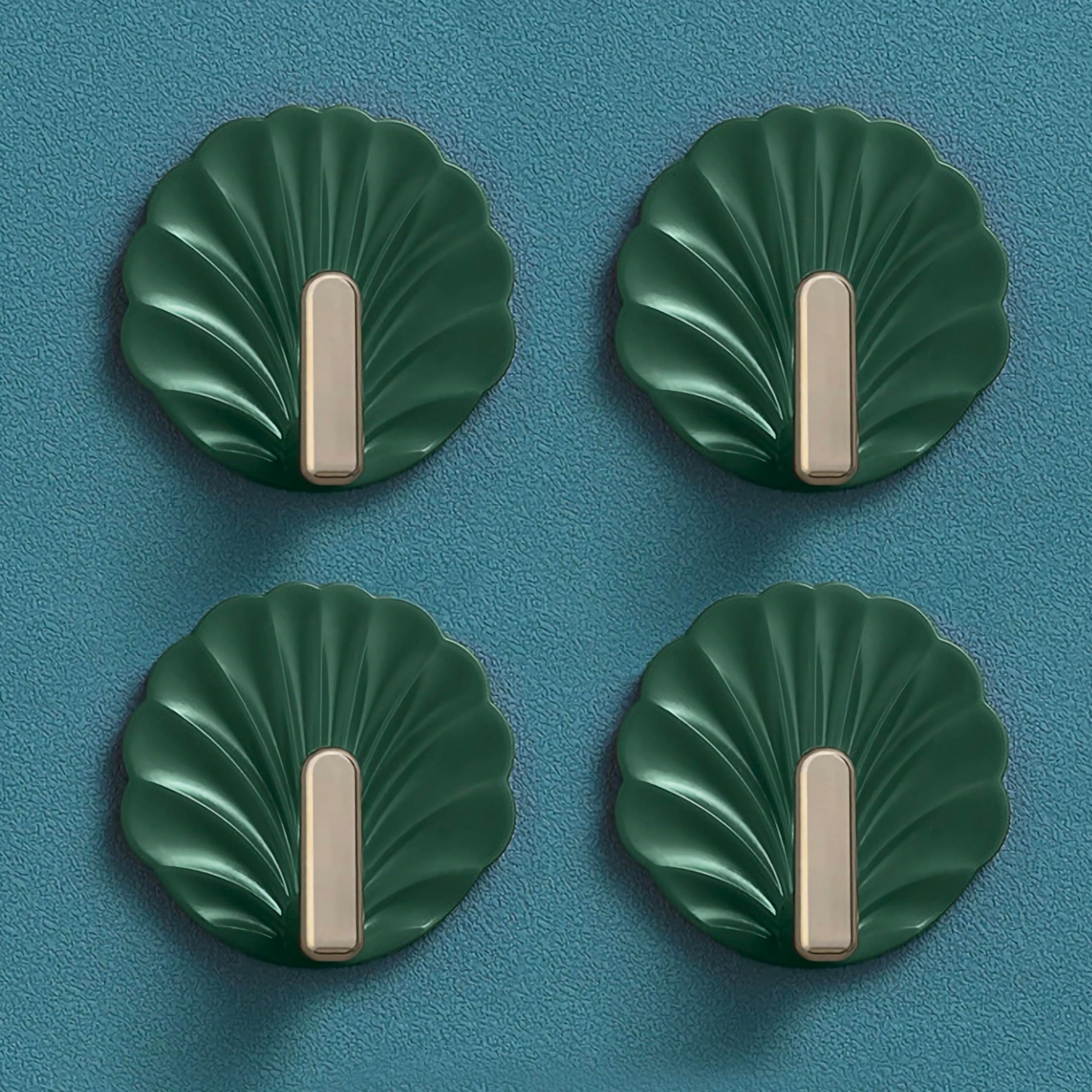 Bemurthos Adhesive Wall Hooks Towel Hooks, Sticky Waterproof Plastic Hooks for Hanging Towel, Robe, Coat, Decorative Wall Hooks for Bathroom Kitchen Shower, Novelty Adhesive Hook, Green, 4 Pack