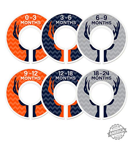Modish Labels Baby Clothes Size Dividers, Baby Closet Organizers, Size Dividers, Baby Closet Organizers, Closet Dividers, Clothes Organizer, Nursery, Boy, Woodland, Deer, Navy, Orange, Gray (Baby)