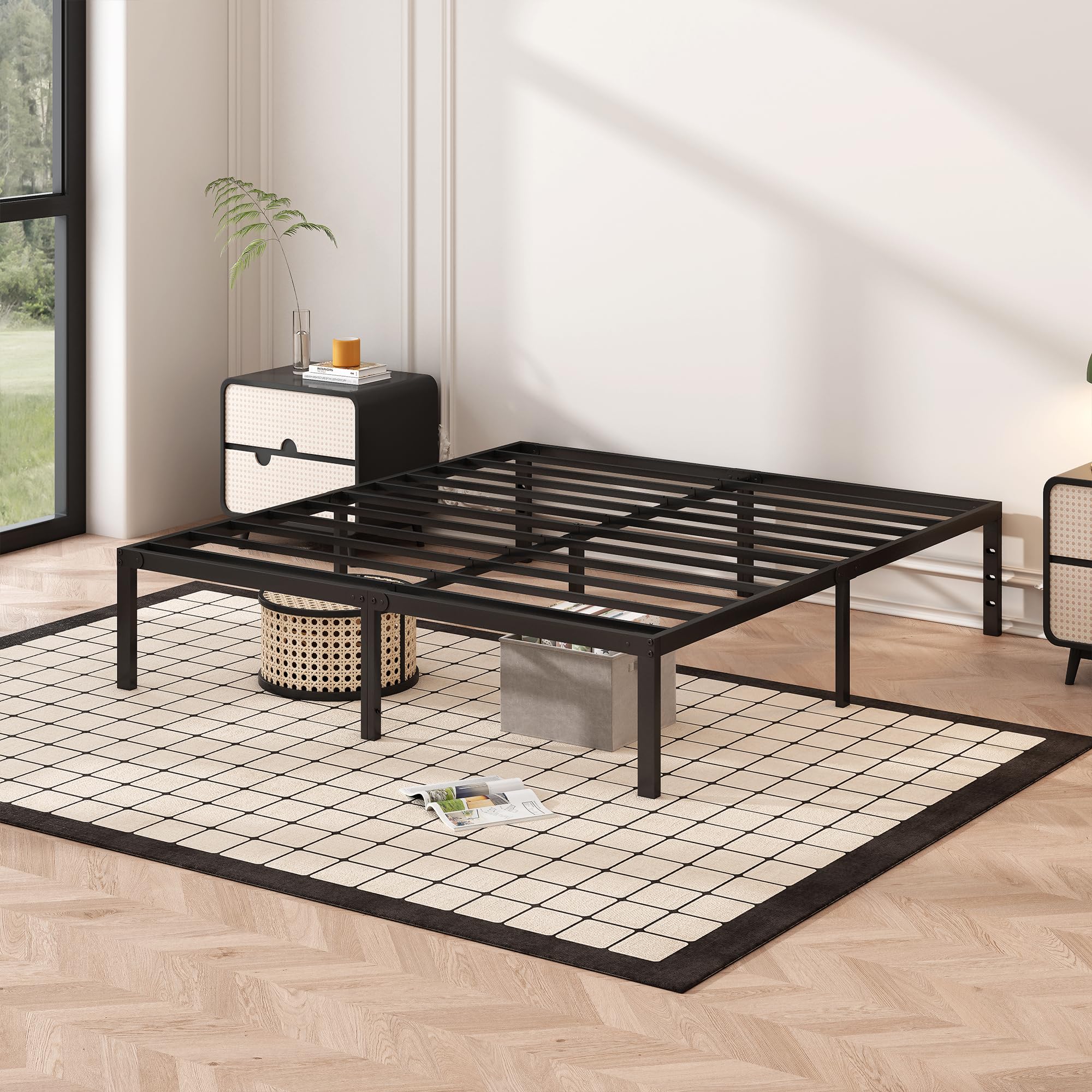 Closadin Black Queen Size Metal Platform Bed Frame with Stable Metal Support and Underbed Storage,18" Height Mattress Foundation,No Box Spring Needed,Easy Assembly