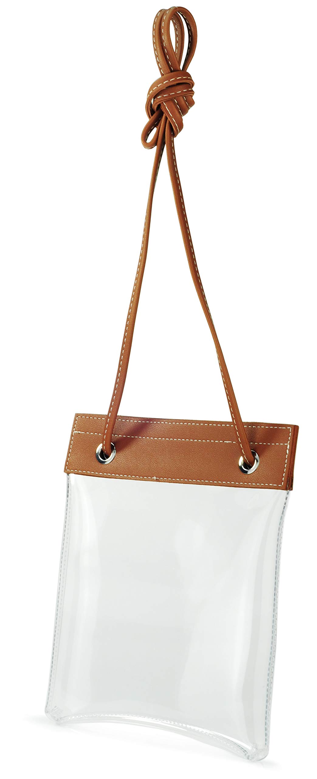 Clear Flat Cross Body Bag Women Single Shoulder Bag for Stadium Approved (Brown)