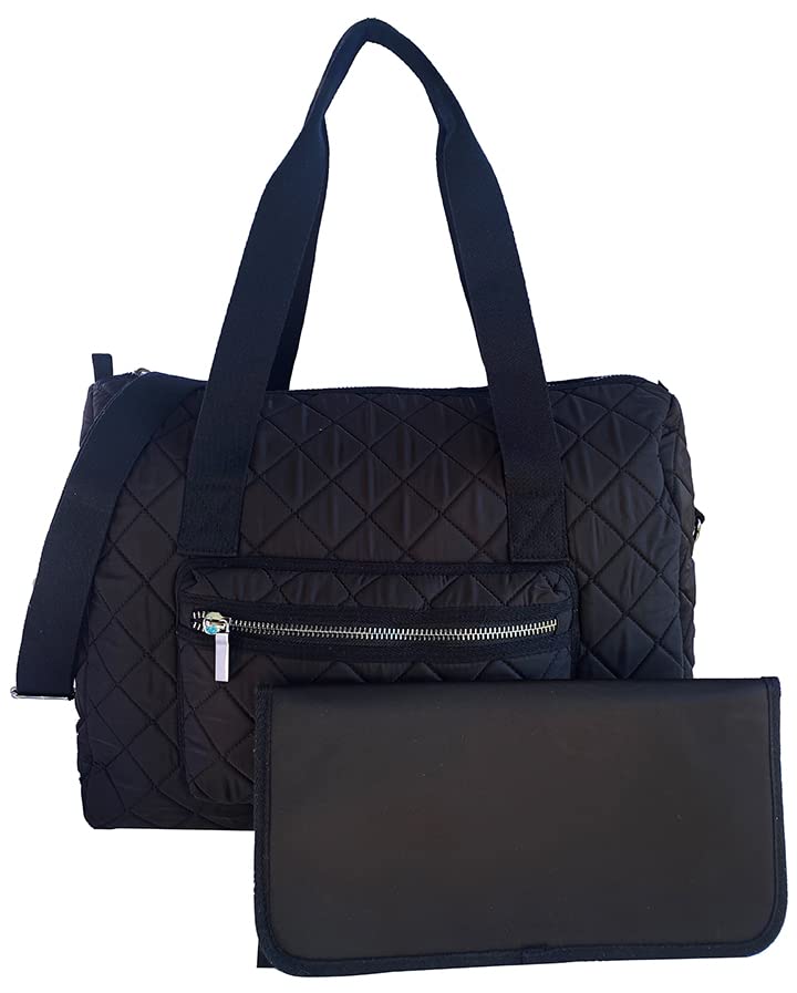bub. Duffle Diaper Tote Bag with Changing Pad, Large Travel Diaper Tote for Mom and Dad, Multifunction, Unisex Baby Bag (Black)