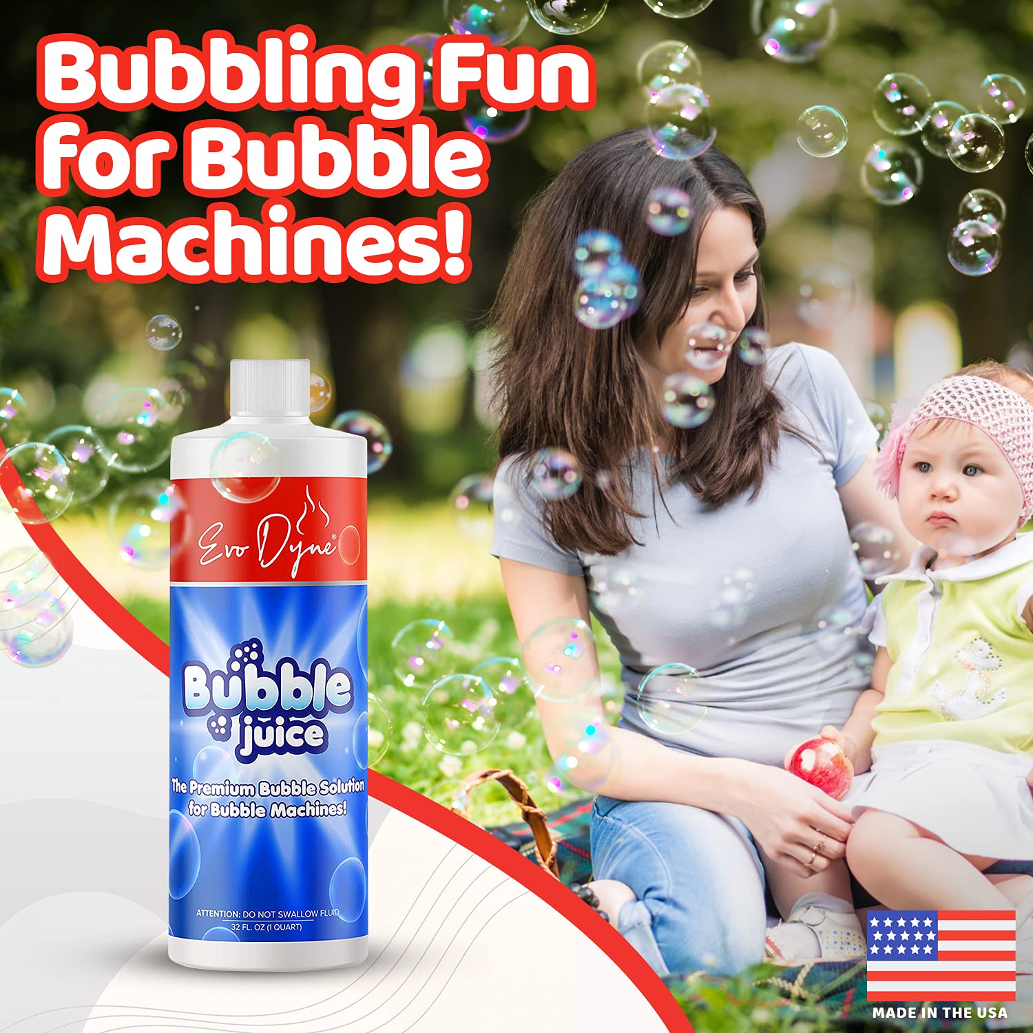 Bubble Solution (32 oz) - Bubbles for Bubble Machine, Made in USA | Premixed Bubble Solution Refill - Non-Toxic Bubble Solution for Parties, Weddings, Birthdays, & More – Outdoor Bubble Juice
