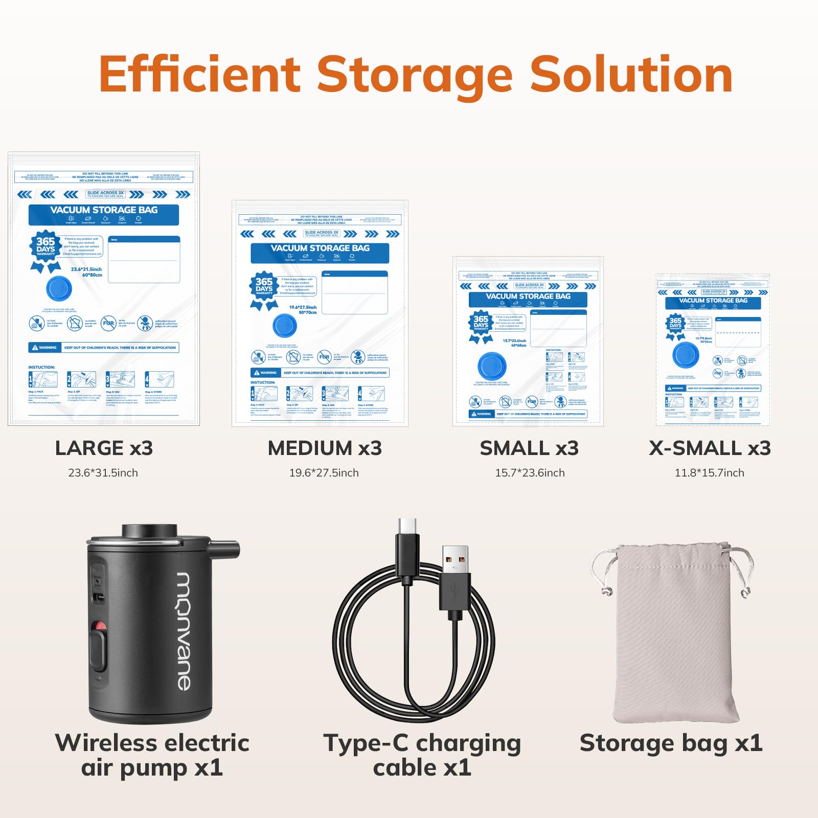 Vacuum Luggage Storage Bags with Cordless Electric Portable Pump, Double Zipper Sealed Space Saver Bag, Compression for Clothes, Bedding and Travel Essentials(12 Pack Comb)